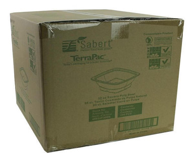 Sabert Bowl Disposable Square Natural Molded Pulp 32 OZ (300/Case)