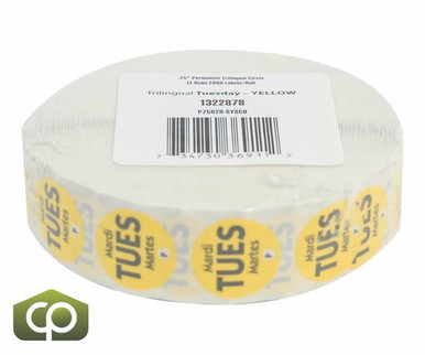 Sysco Classic Label Roll Circle Permanent Yellow Tuesday 75" (2000/Case)