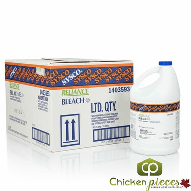 Sysco Reliance Bleach Liquid 6% Sodium Hypochlorite 3.79L/1 Gallon (6/Case)