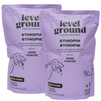 Level Ground Ethiopia Dark Roast Organic Whole Bean Coffee 908g/2Lbs (2 ...
