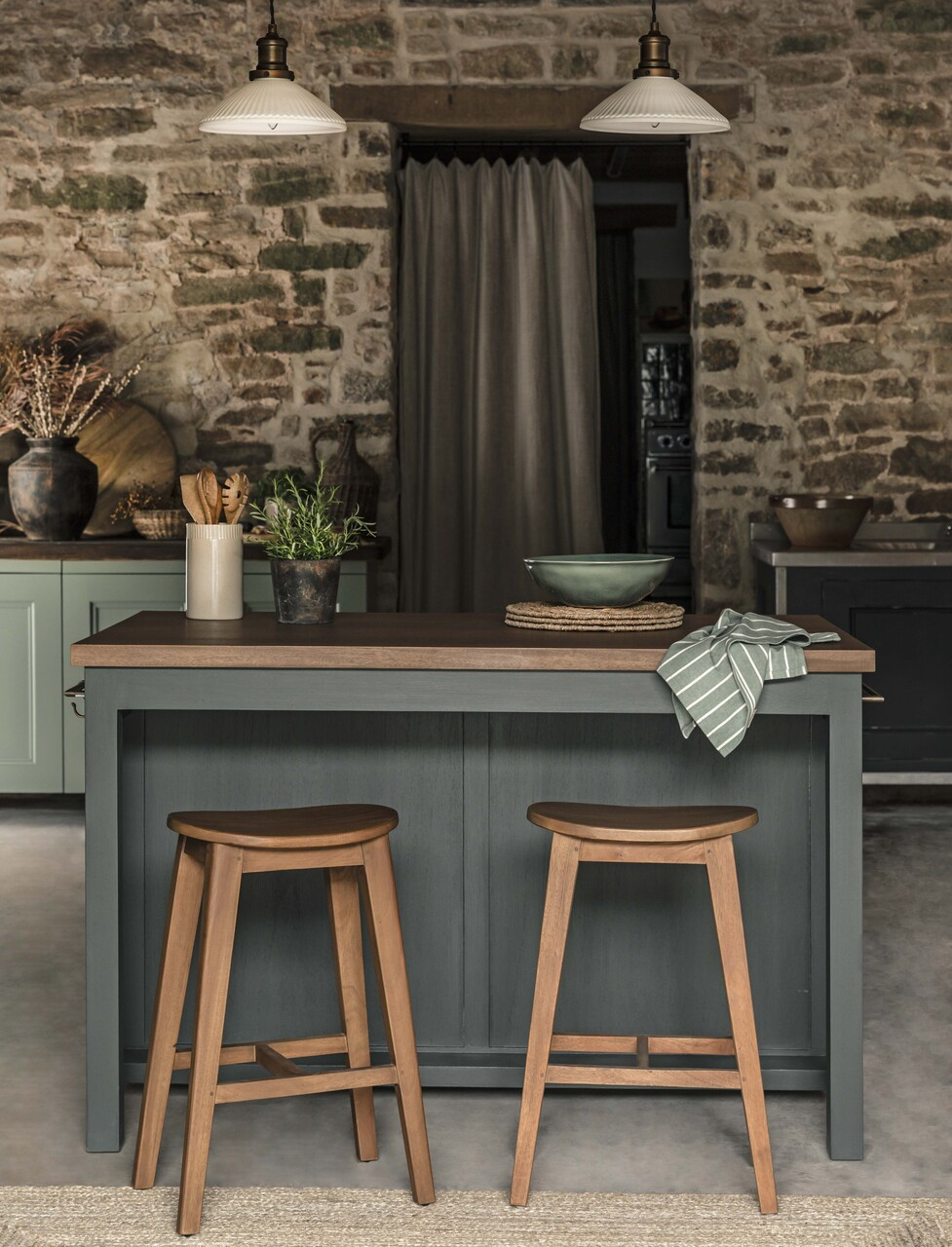 Walcote Kitchen Island | Forest Green | Wood | Garden Trading