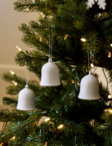 Airdrie Christmas Bells - Porcelain, White, Set of 3