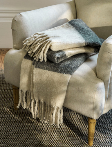 Leigh Wide Stripe Throw Fern - Wool, Green | Garden Trading