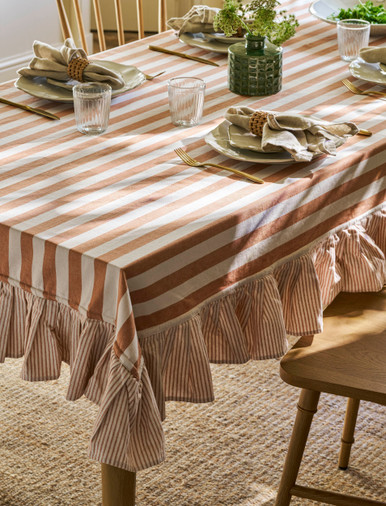 Harlton Tablecloth Wide Stripe 140 X 230cm - Cotton, Terracott