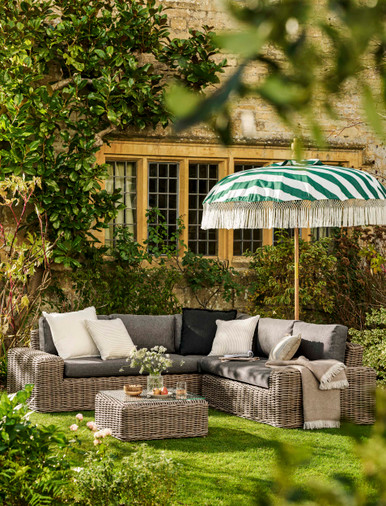 Moorgate Corner Sofa Set - Pe Rattan, Dark Natural