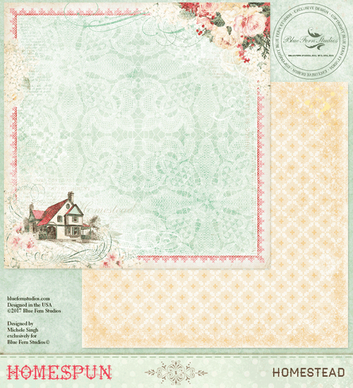 Blue Fern Studios - Homespun 12x12 dbl sided paper - Homestead (831089)