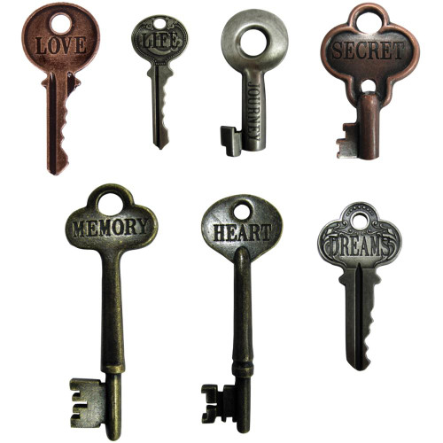 Tim Holtz - Idea-Ology Metal Word Keys 1.5" To 3" 7/Pkg-Antique Nickel ...