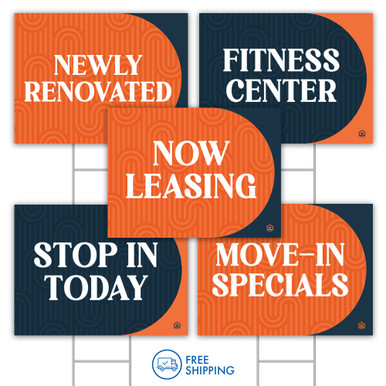 24" x 18" Orange and Navy Retro Bandit Signs (Pack Of 10) - Apartment Print