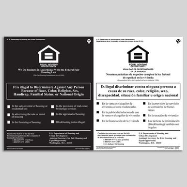 HUD Fair Housing PVC Sign - 14" x 22" - Apartment Print