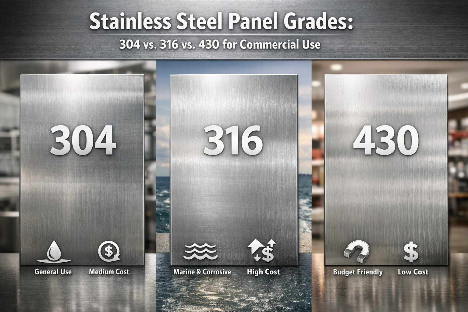 Stainless Steel Panel Grades: 304 vs. 316 vs. 430 for Commercial Use ...