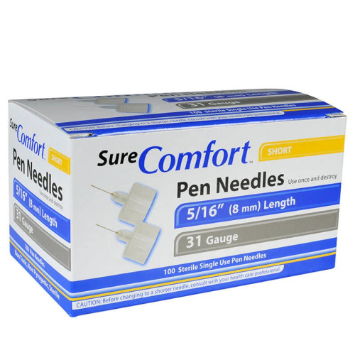 Sure Comfort Pen Needles 31G 5/16 inch. - Box of 100 - Diabetic Supply ...