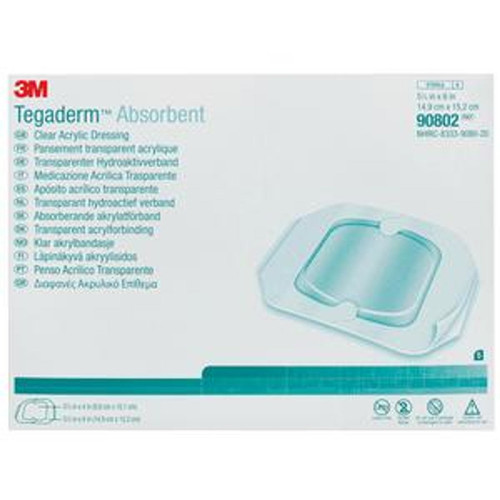 3M Tegaderm Acrylic Dressing Large, 8" x 7-910" with 5-910" x 6" Pad, Clear
