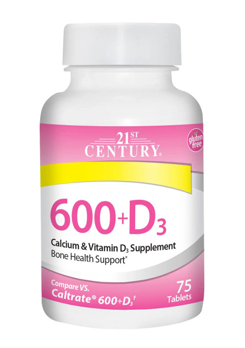 21st Century Calcium 600 + Vitamin D3 Caplets 75ct - Diabetes Store