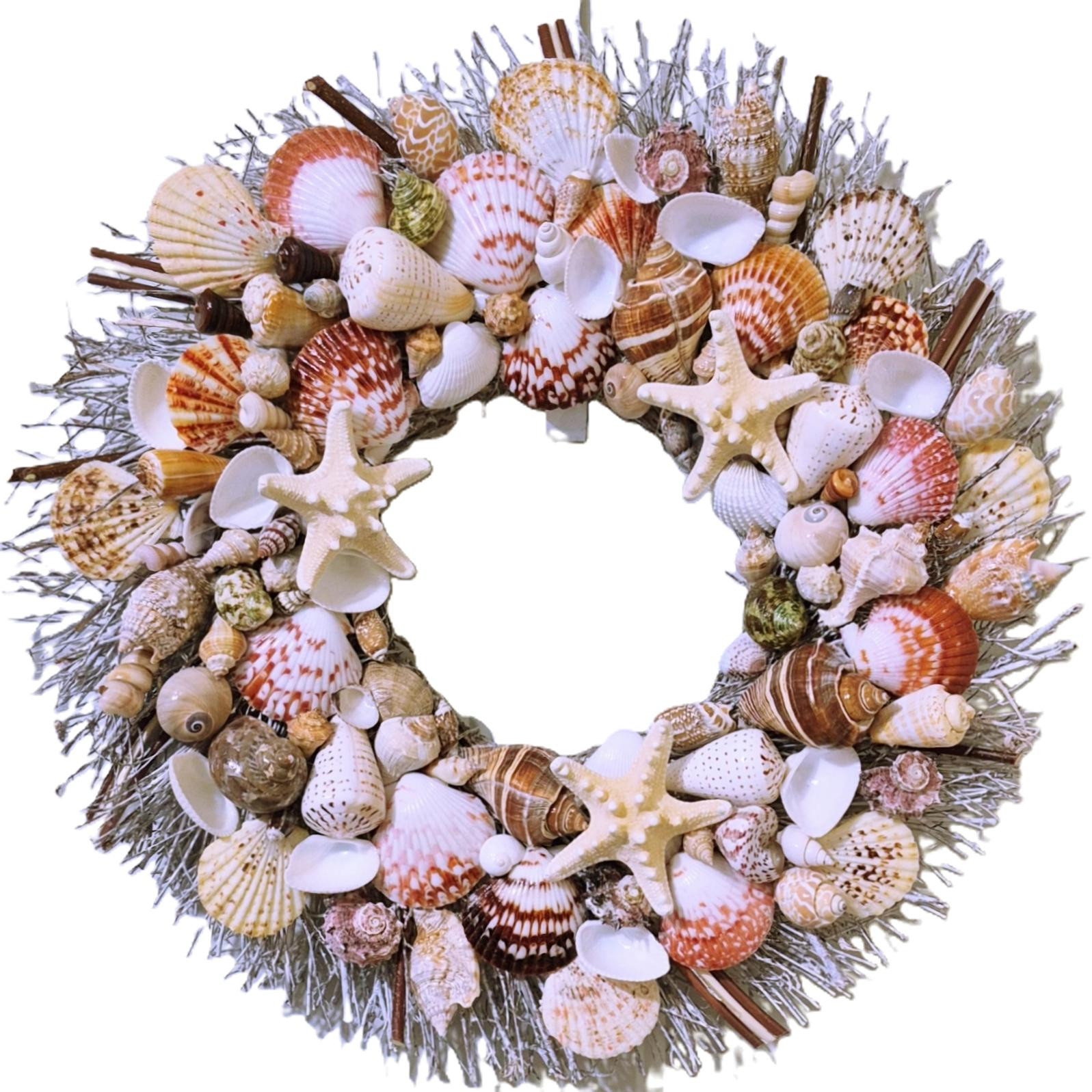Seashell Wreath on White Twig with Alphabet Cones and Crown Shells ...