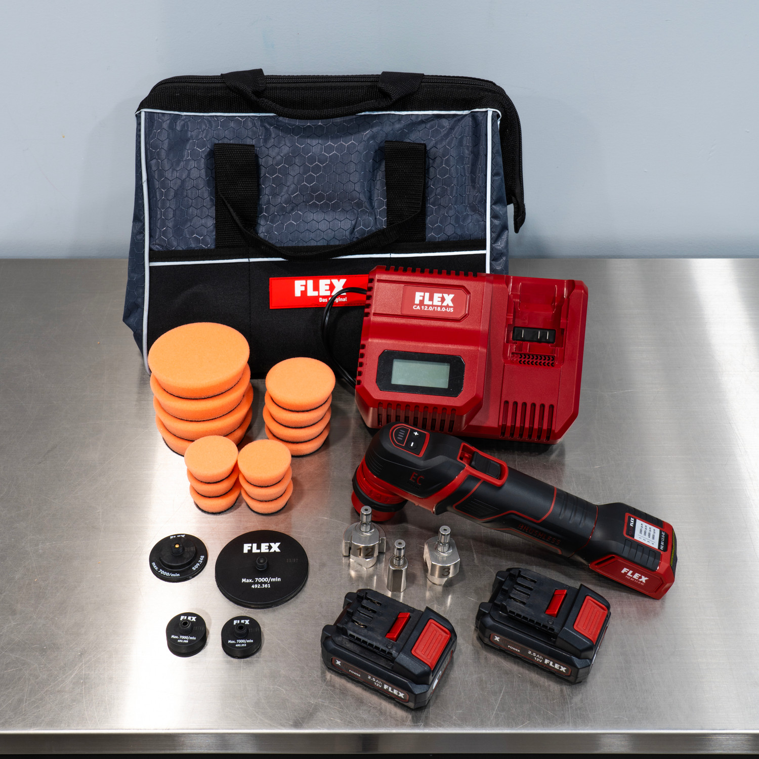 Flex PXE 80 Cordless Mini Polisher Kit | Added 2" Backing Plate | 14 ...