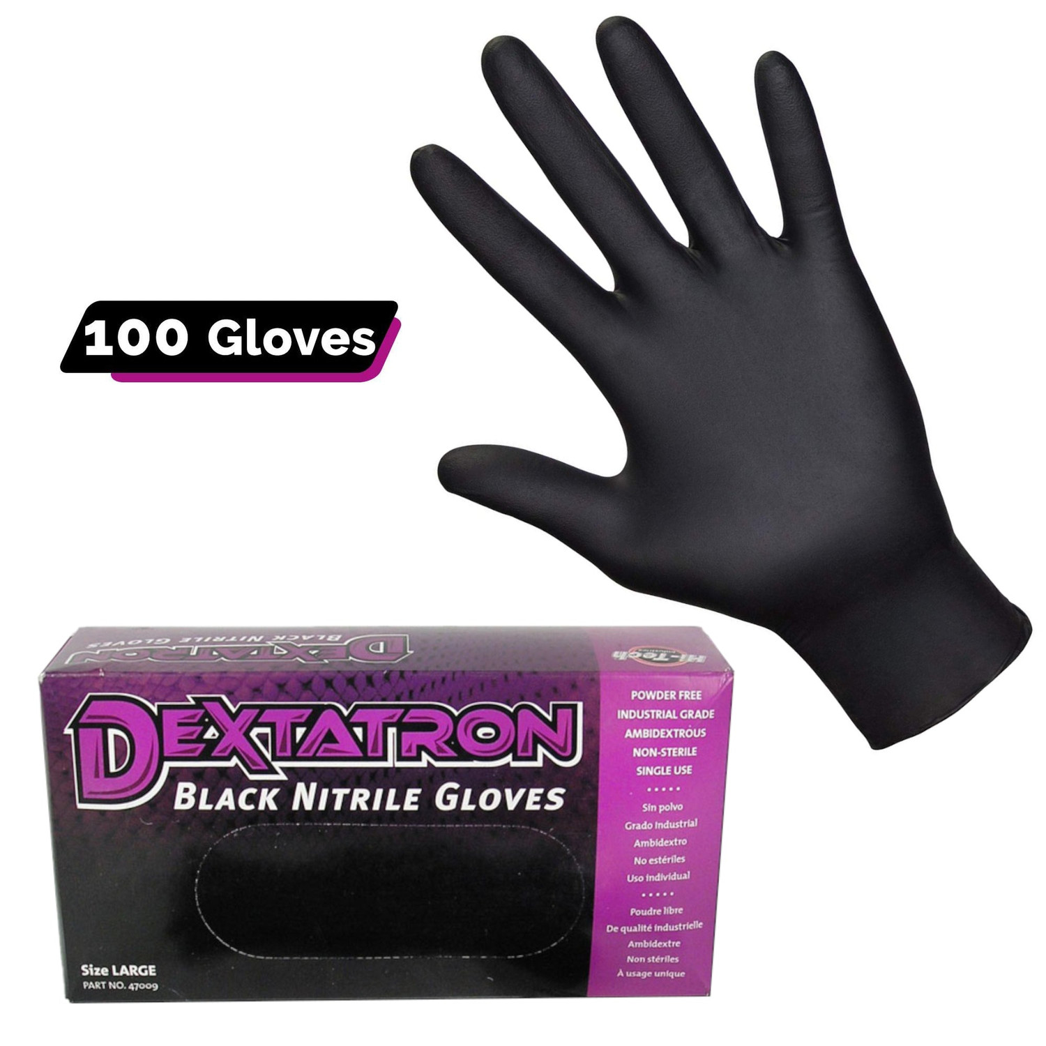 Dexatron Black Nitrile Gloves | 100 Pack | Size Large | 6 Mil ...
