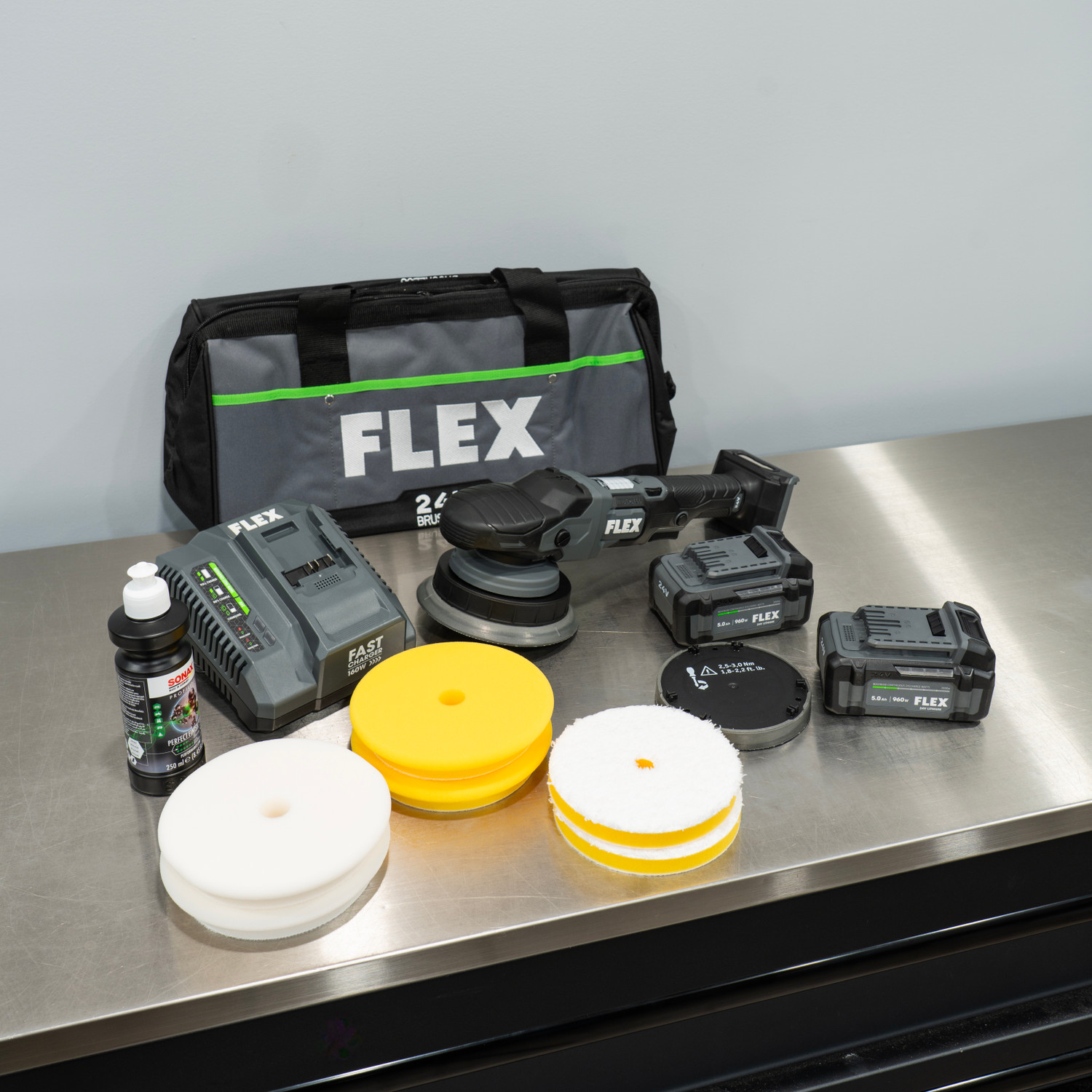 Flex 24V Cordless Gear Driven Polisher Kit 8mm | The Clean Garage Kit 1