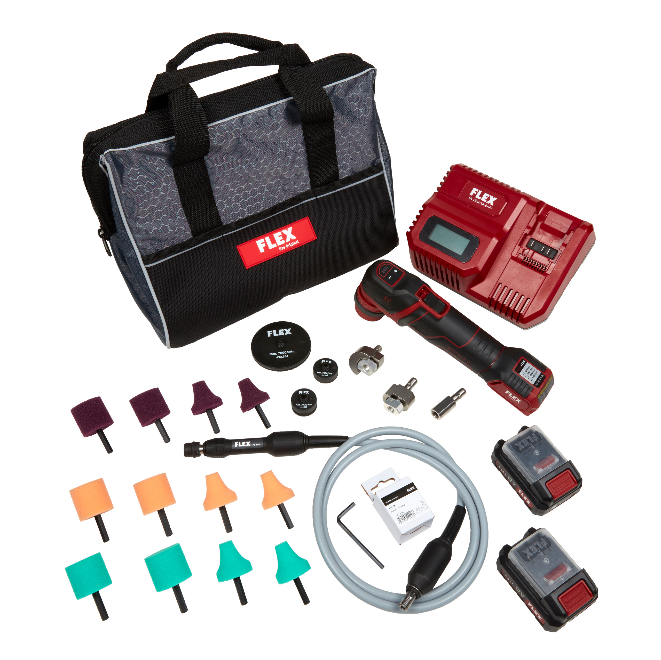 Flex PXE 80 Cordless Mini Nano Polisher Kit | 2 Batteries Polish and Pads