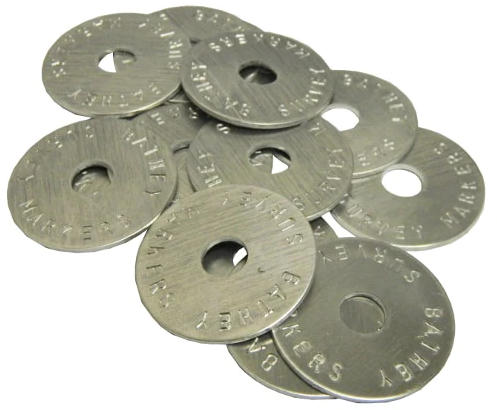 Aluminum Disk Survey Washers 1-1/2" - Arc Text (Bag of 100)
