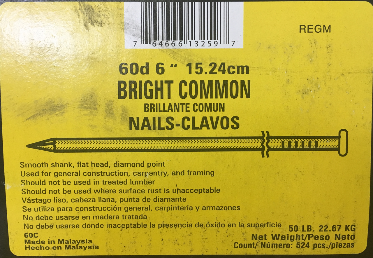 6 Inch Bright Common Nails | 60d/Penny Smooth Shank Nails