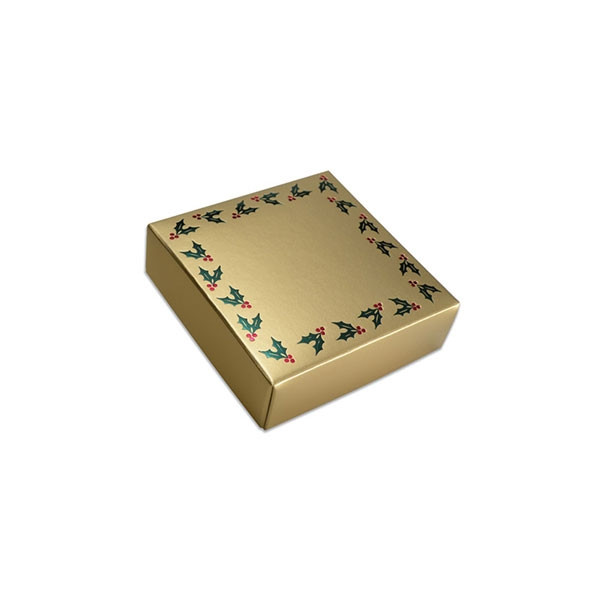Chocolate Box Covers-3 oz.-1 Layer-Gold Holly Berries