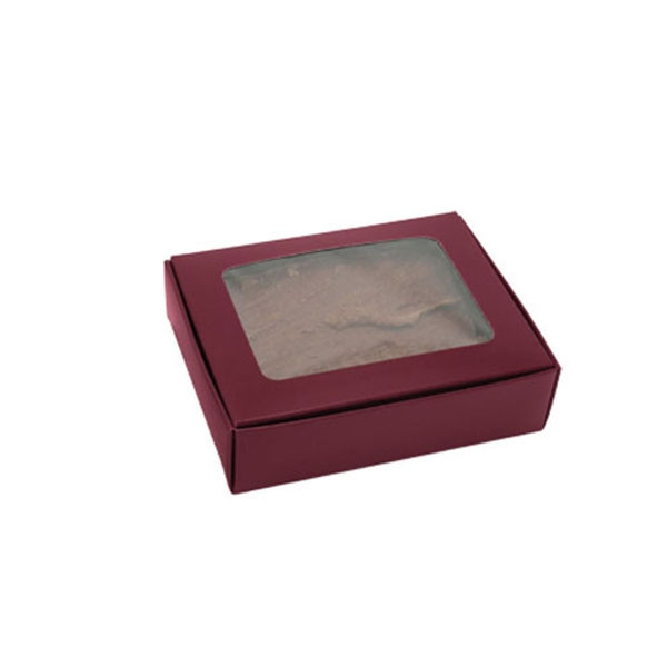 Candy & Fudge Boxes - 1/4 lb. Burgundy with windows - Wholesale Prices