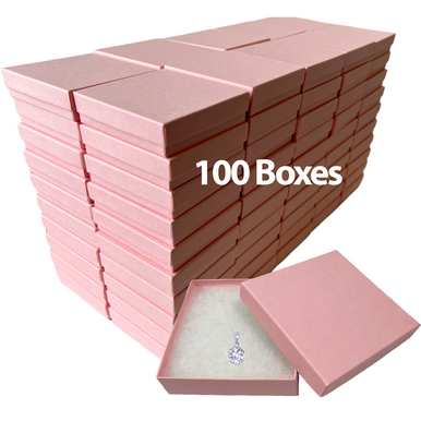 Pink Kraft Jewelry Boxes - 3-1/2" x 3-1/2" x 7/8" - 100 Boxes/Pack