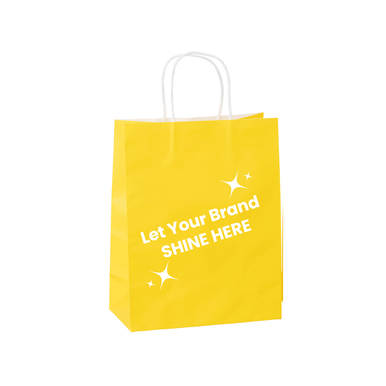 Branded Bright Yellow Paper Shopping Bags: 8" x 5" x 10" - 250 Bags