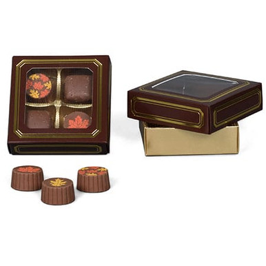 Chocolate Box Covers-3 oz.-1 Layer-Square Window Brown with Gold Trim
