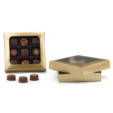 Chocolate Box Covers-8 oz.- Gold/Gold with Window