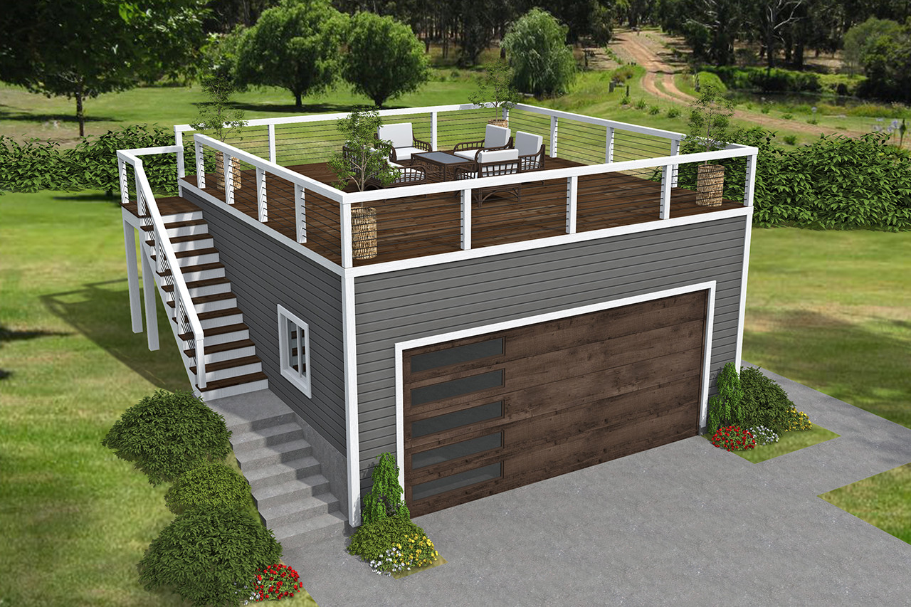 Sugarloaf 3-Car Garage with Rooftop Deck | House Plan Company