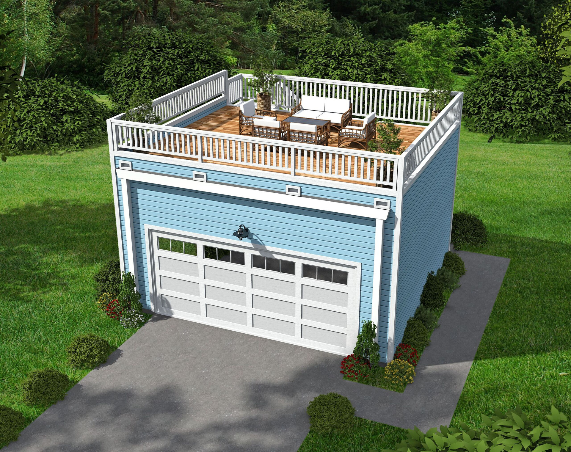 Sugarloaf 3-Car Garage with Rooftop Deck | House Plan Company