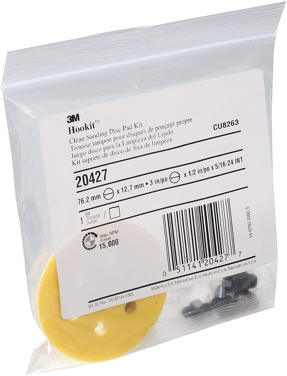 3M 20427 3" Hookit Clean Sanding Disc Pad Kit