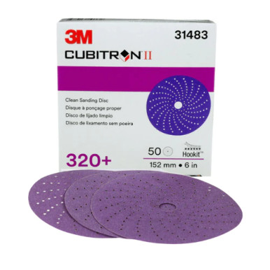 3M 31483 6" 320+ Grit Cubitron II Series Multi-Hole Hookit Purple ...