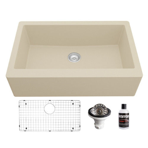34" Bisque Undermount Single Bowl Farmhouse Quartz Package - US Home Center