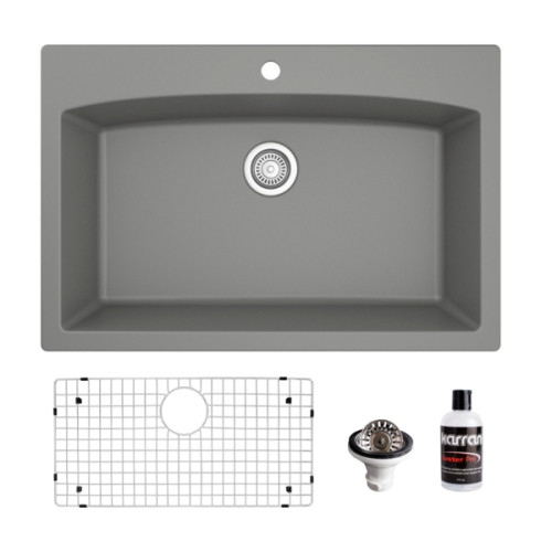 33" Grey Top Mount Rounded Top Single Bowl Quartz Package - US Home Center