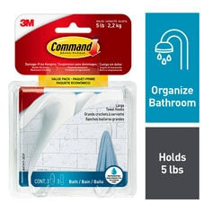 Command Bath Large Towel Hooks Value Pack Bath17-3ESF Case of 12 - SAB Resources
