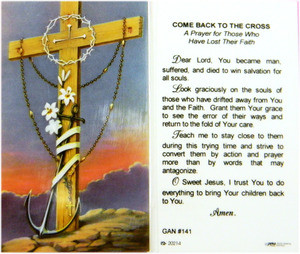 Come Back To The Cross Laminated Holy Card - Our Daily Bread Catholic Gifts