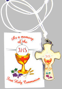 Communion Cross 2" Silver with Leaflet - Our Daily Bread Catholic Gifts