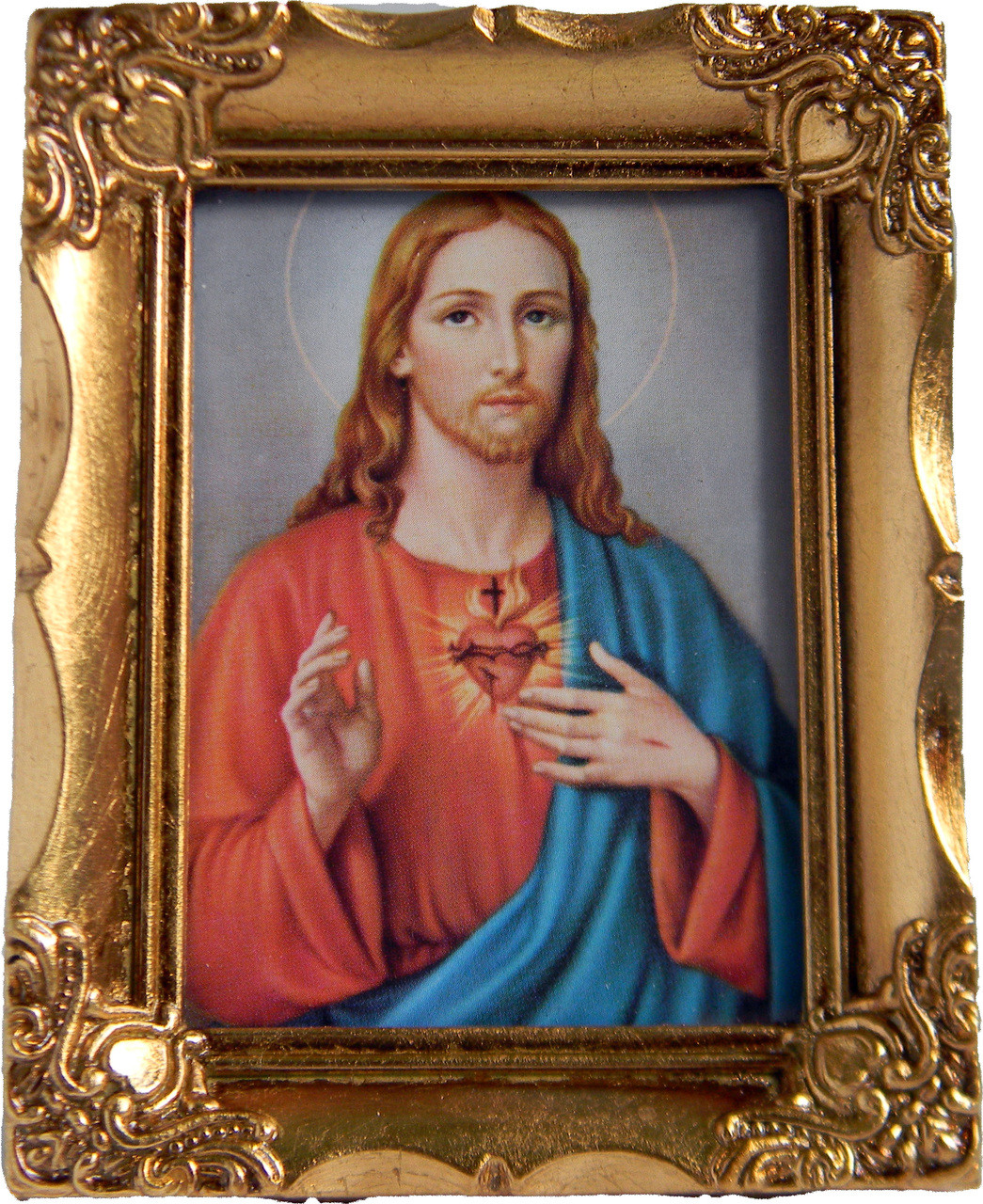 Sacred Heart Red/Blue 4.5" x 3.5" Antique Gold Frame - Our Daily Bread ...
