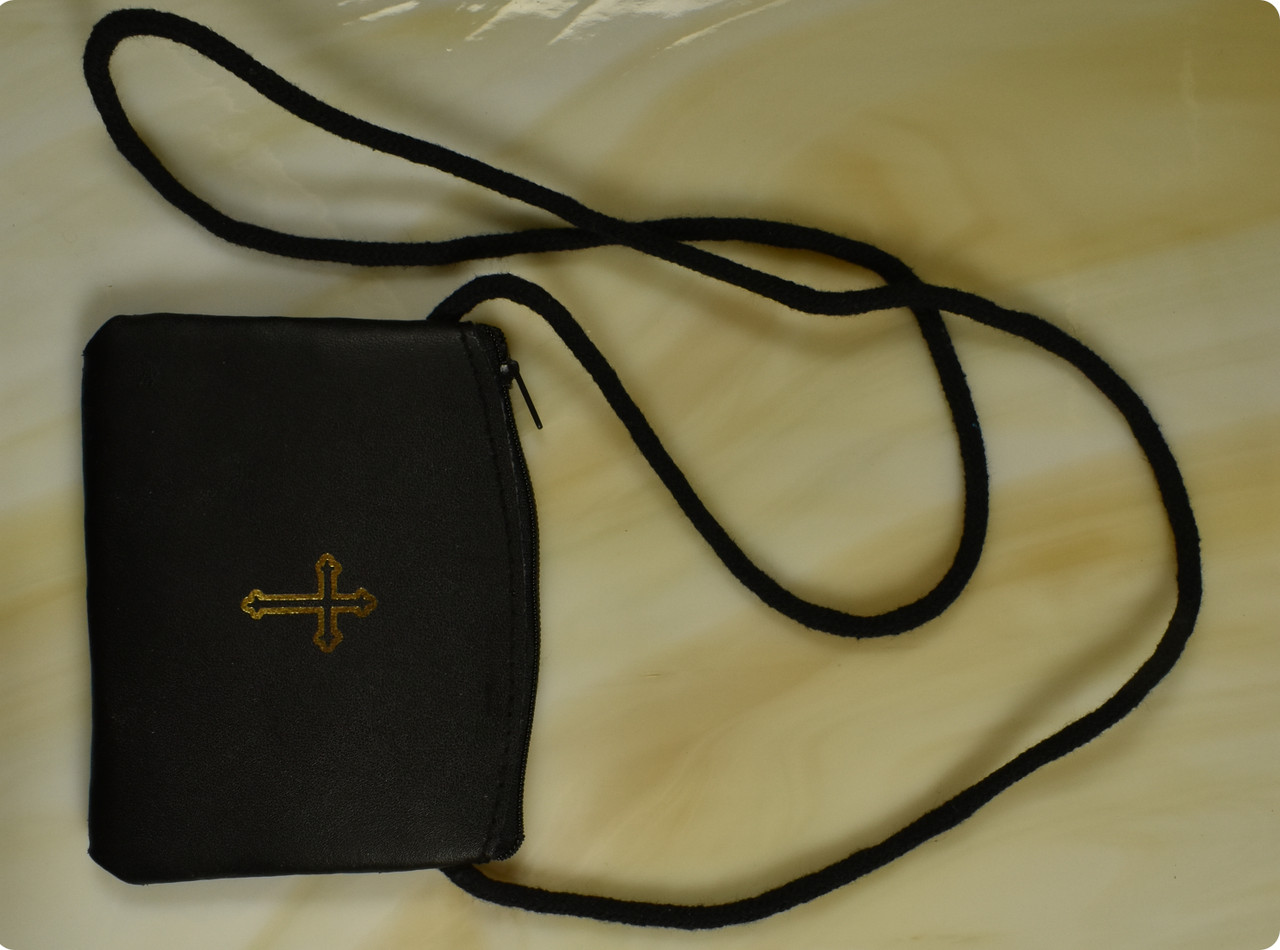Burse Black Leather with String Large - Our Daily Bread Catholic Gifts