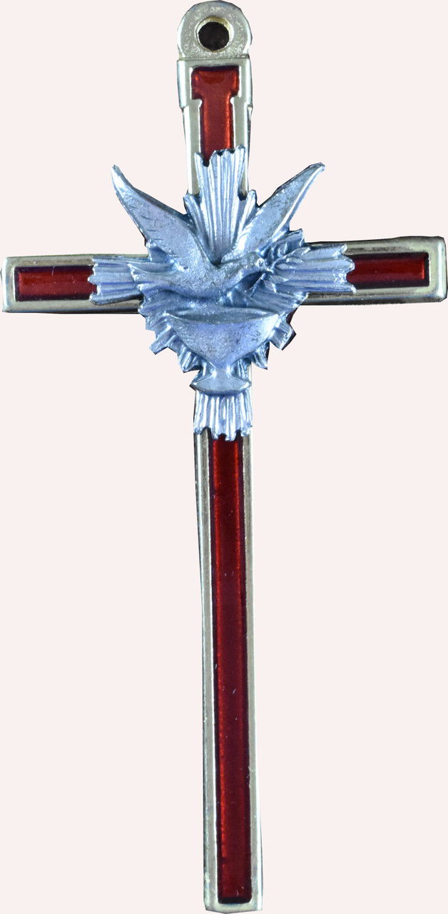 Holy Spirit 5" Gold Cross with Red Inlay - Our Daily Bread Catholic Gifts
