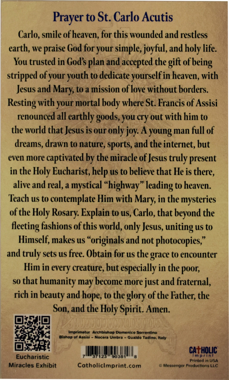St Carlo Acutis Canonization Prayer Card