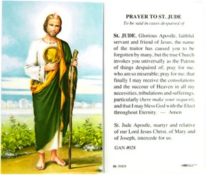 Prayer to St Jude Laminated Holy Card - Our Daily Bread Catholic Gifts