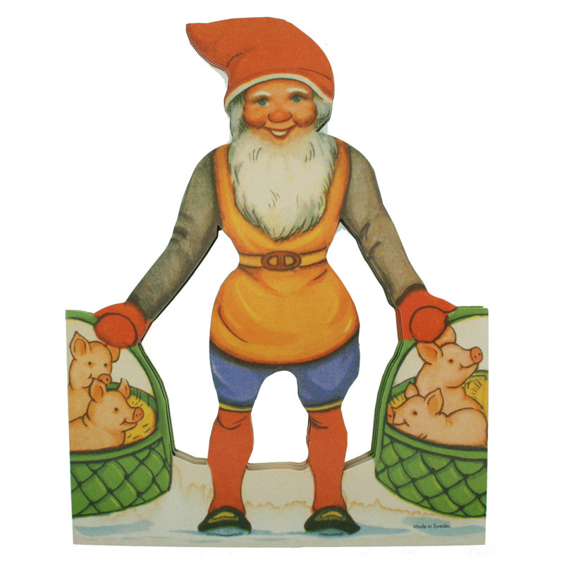 Paper Cutout - Christmas Tomte with Pigs in Basket | ScandinavianShoppe