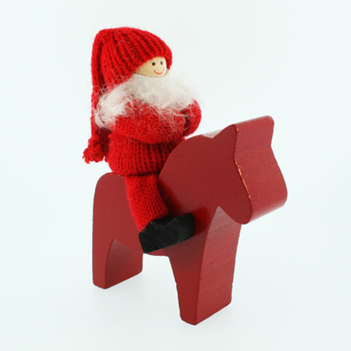 Tomte-Santa Boy on Wooden Dala Horse (46746) | ScandinavianShoppe