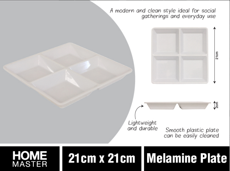 Melamine 4 Section Divided Plate 21cm x 21cm - Discount Party World