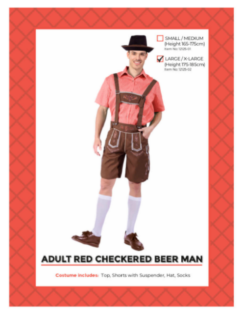 Adult Beer Man Costume (red check) L/XL was 91901 - Discount Party World