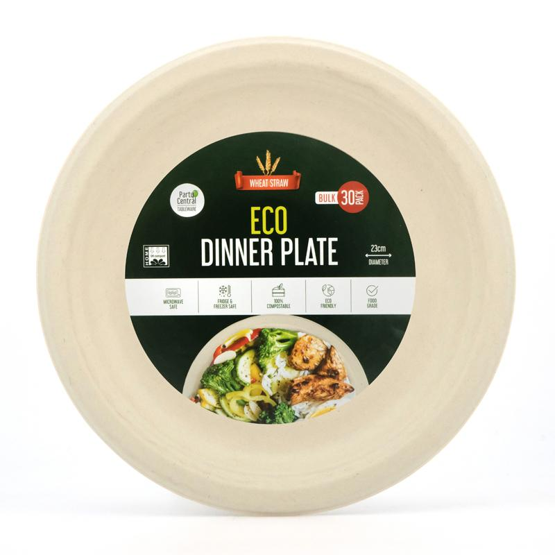 Eco-Friendly Wheat Straw Round Dinner Plates - 23cm Dia - 30pk ...