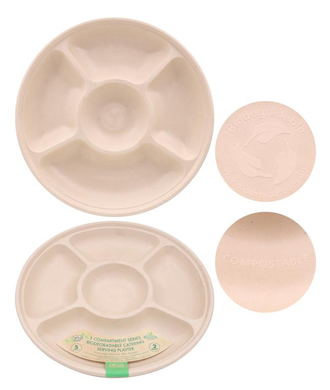 ECO Biodegradable Catering 5 Section Tray - Round -35CM-2PK - Discount ...